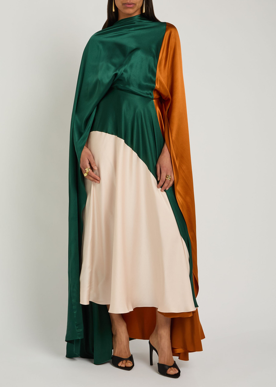 ROKSANDA Neolitsea Draped Color-Block Silk Maxi Dress